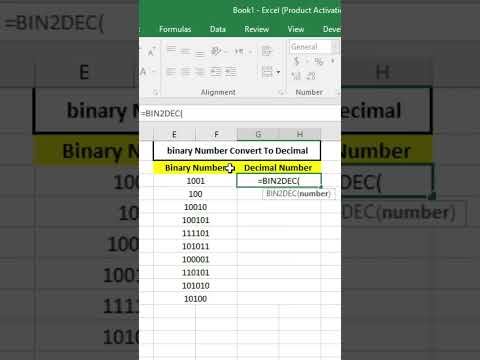 Bin2dec Function in excel ||Binary Convert to decimal Number in excel #excel #shorts
