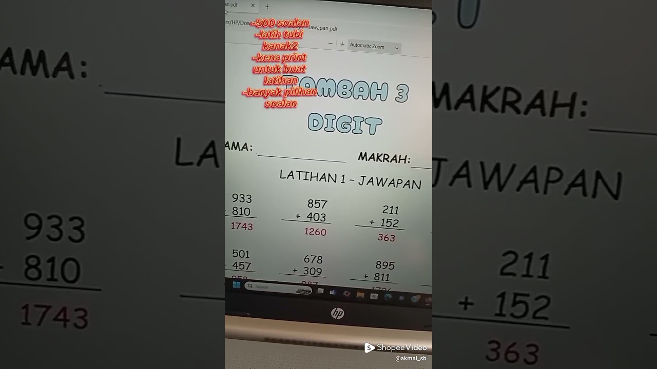 [PDF] Latihan Matematik Tahun 1-3 | 500 Soalan Tambah Tolak Darab Bahagi | Sekolah Rendah Cetak