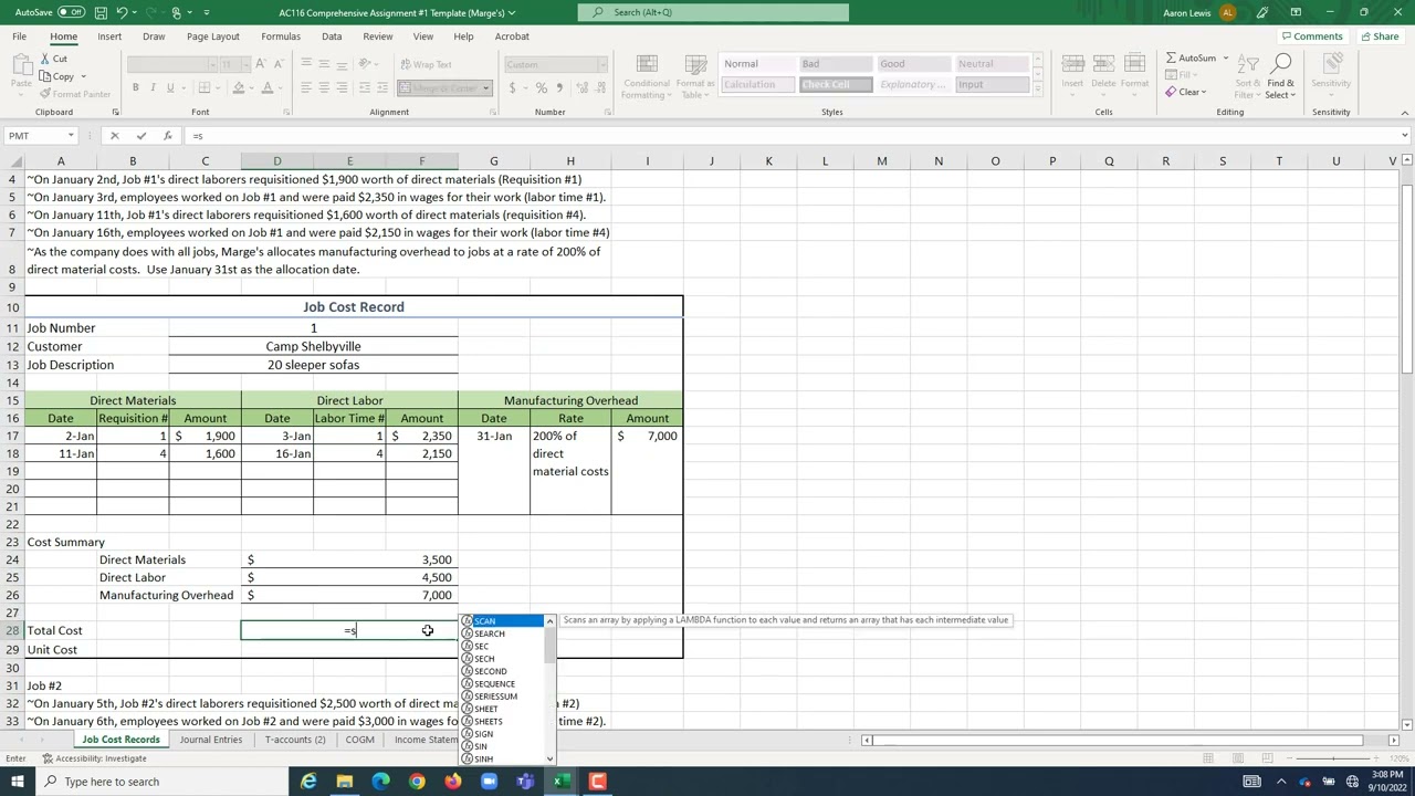AC116 Comprehensive Assignment 1 Example Problem Part One