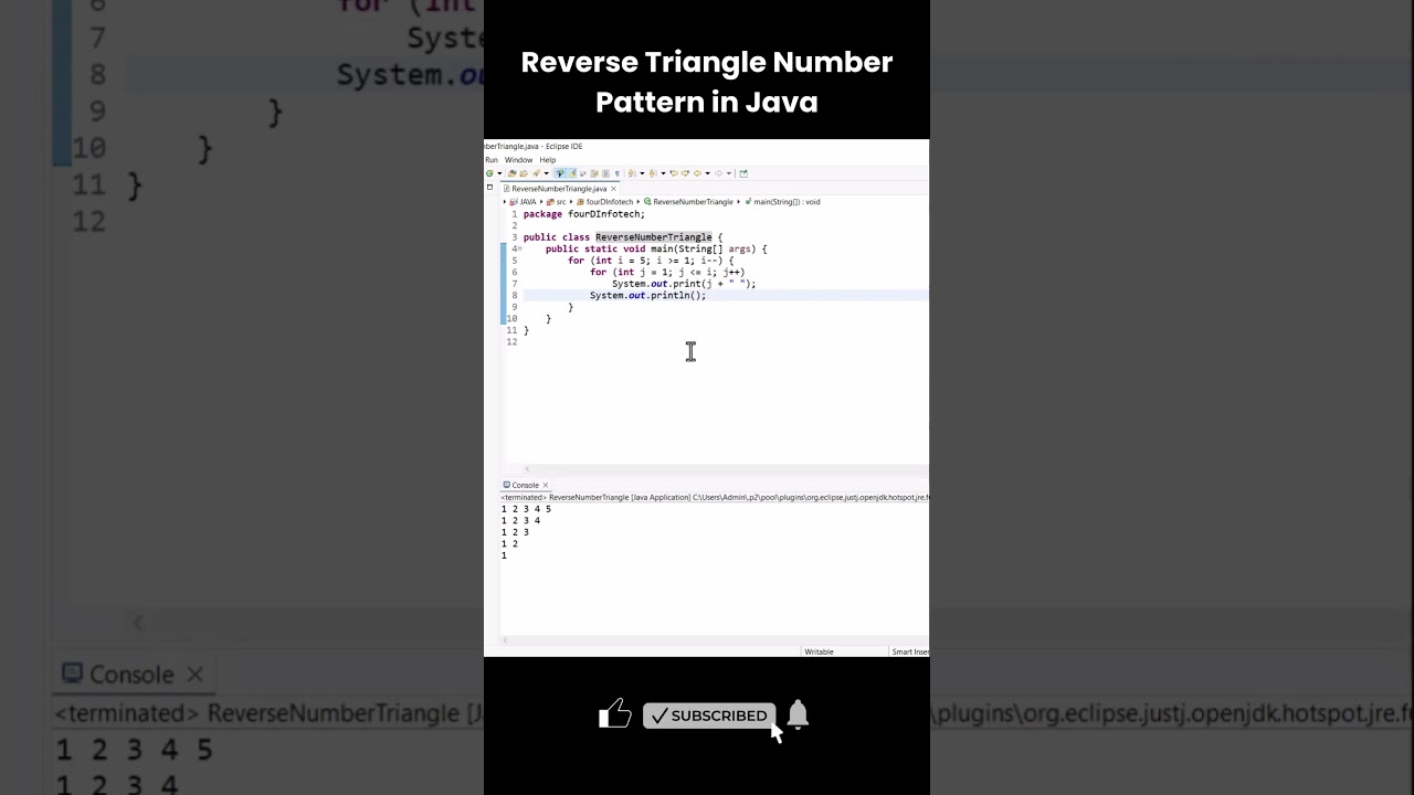 Reverse Triangle Number Pattern in Java | Easy Eclipse Tutorial