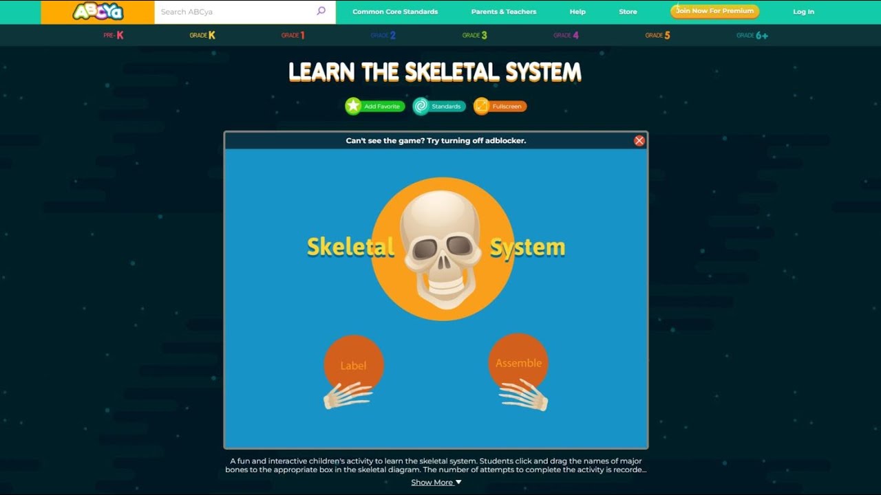 Main Theme - Learn the Skeletal System ~ ABCya