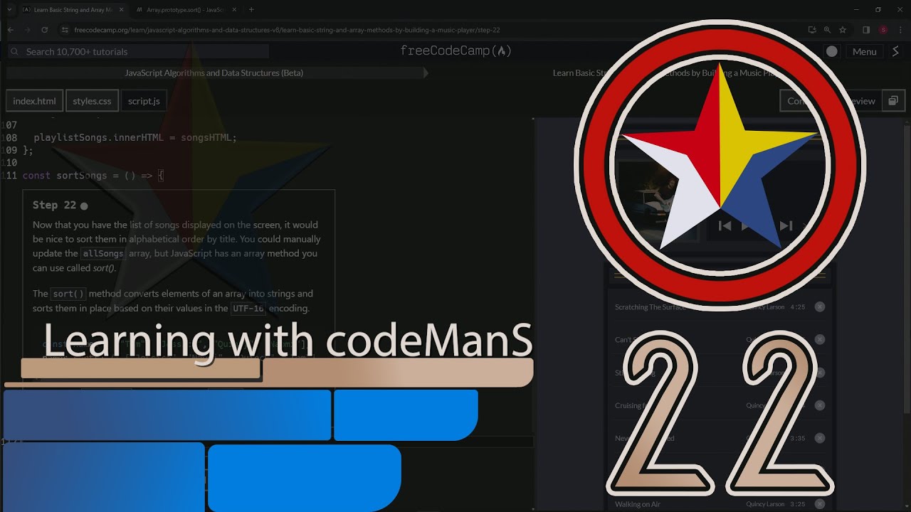 Learn Basic String and Array Methods by Building a Music Player - Step 22 | freeCodeCamp | (Beta)