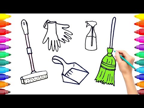 Cleaning Set Coloring Book & Drawing for Kids | Cleaning Materials ...