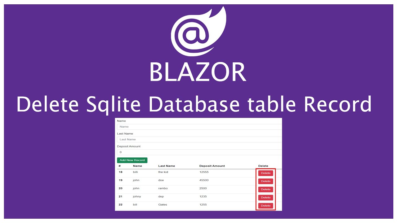 Delete Record from sqlite database table using efcore in Blazor