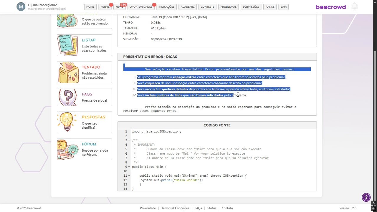 beecrowd 1000 Hello World! Java