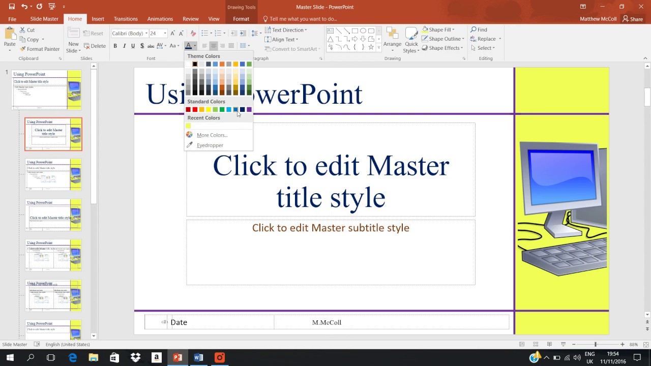 Text styles in the master slide