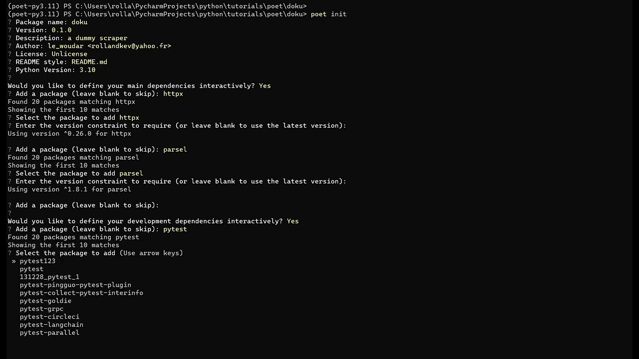 Demo showing a command line designed with the questionary python library