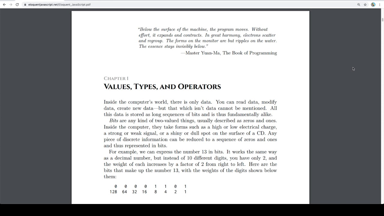 Eloquent JavaScript Read-Along - Values, Types, and Operators - 001 - Introduction