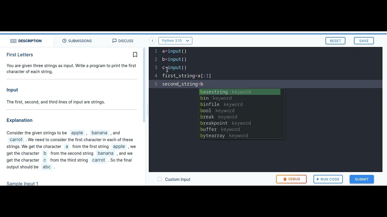 first letters #ccbp4 #nextwave #python (assignment-1a)