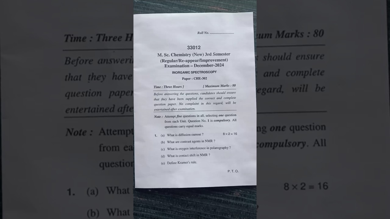 MSc Chemistry NEW -3rd Sem Inorganic Spectroscopy Important questions and previous Year Questions