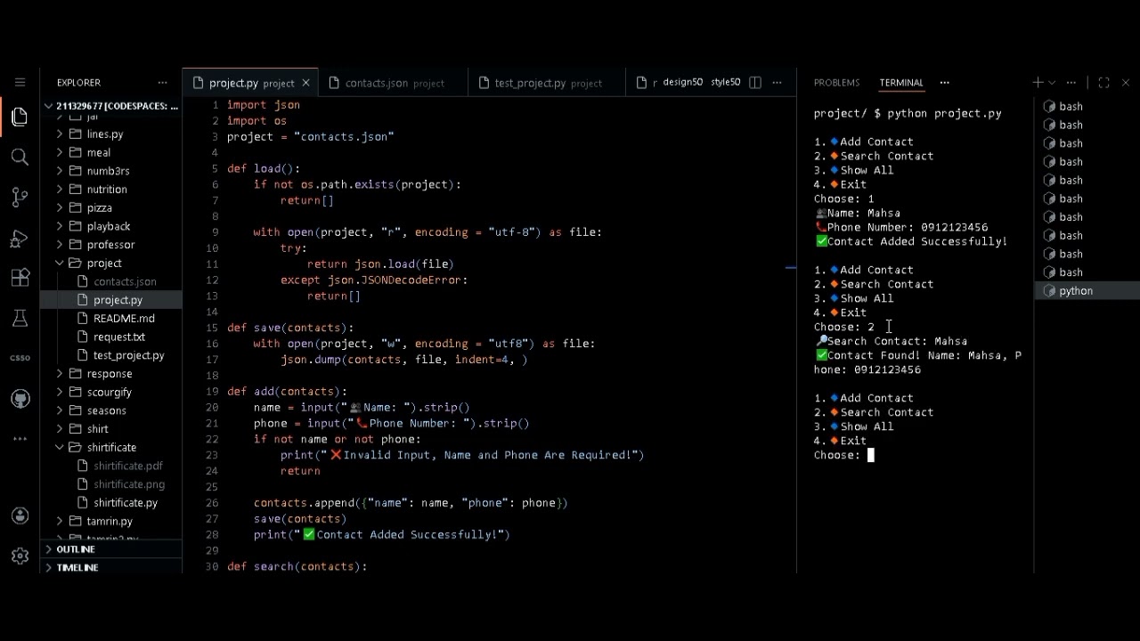 CS50 Python Final Project (Contacts Manager)