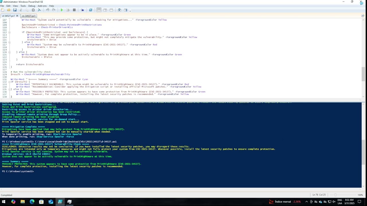 CVE-2021-34527 - PrintNightmare - Mitigation Script - vsociety