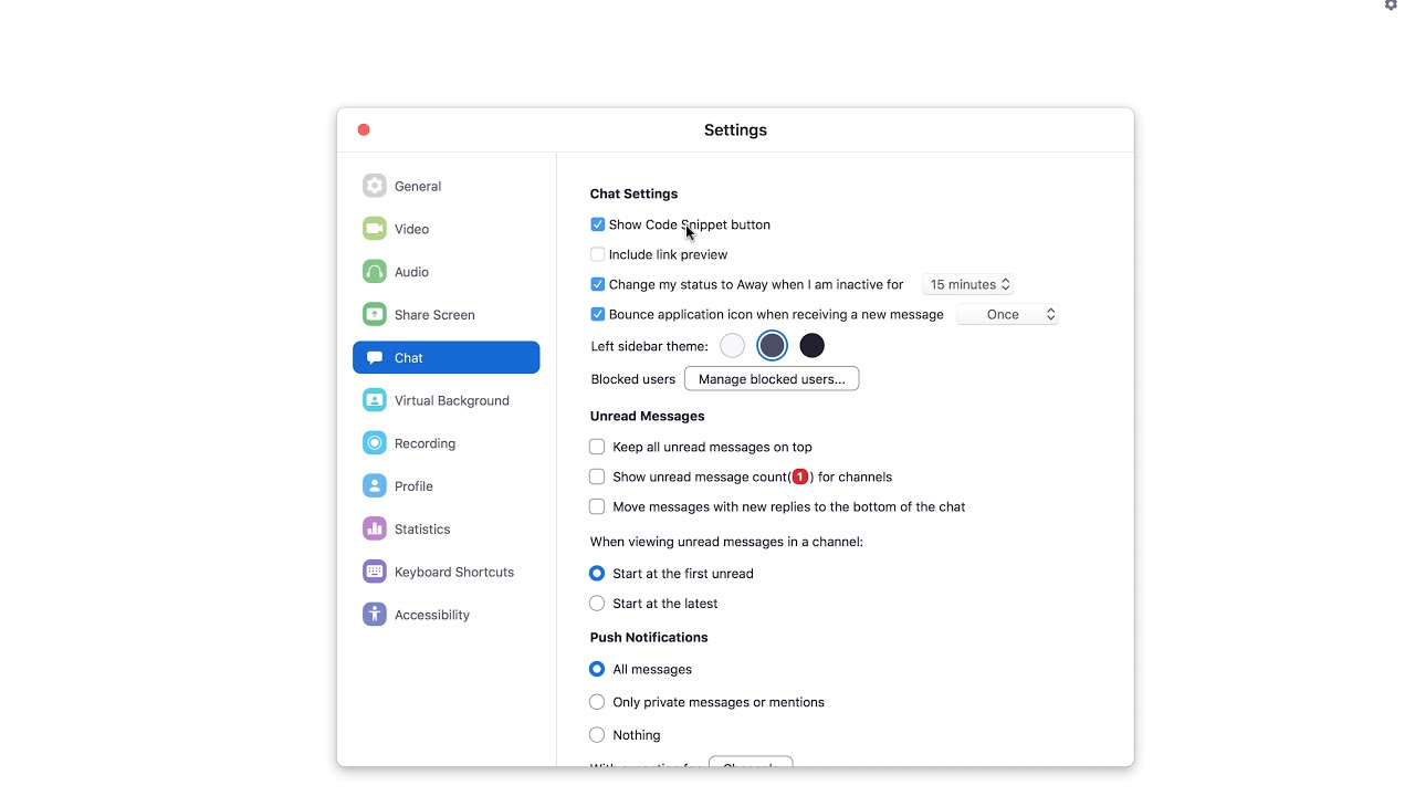 How to SHOW CODE SNIPPET BUTTON in ZOOM CHAT?