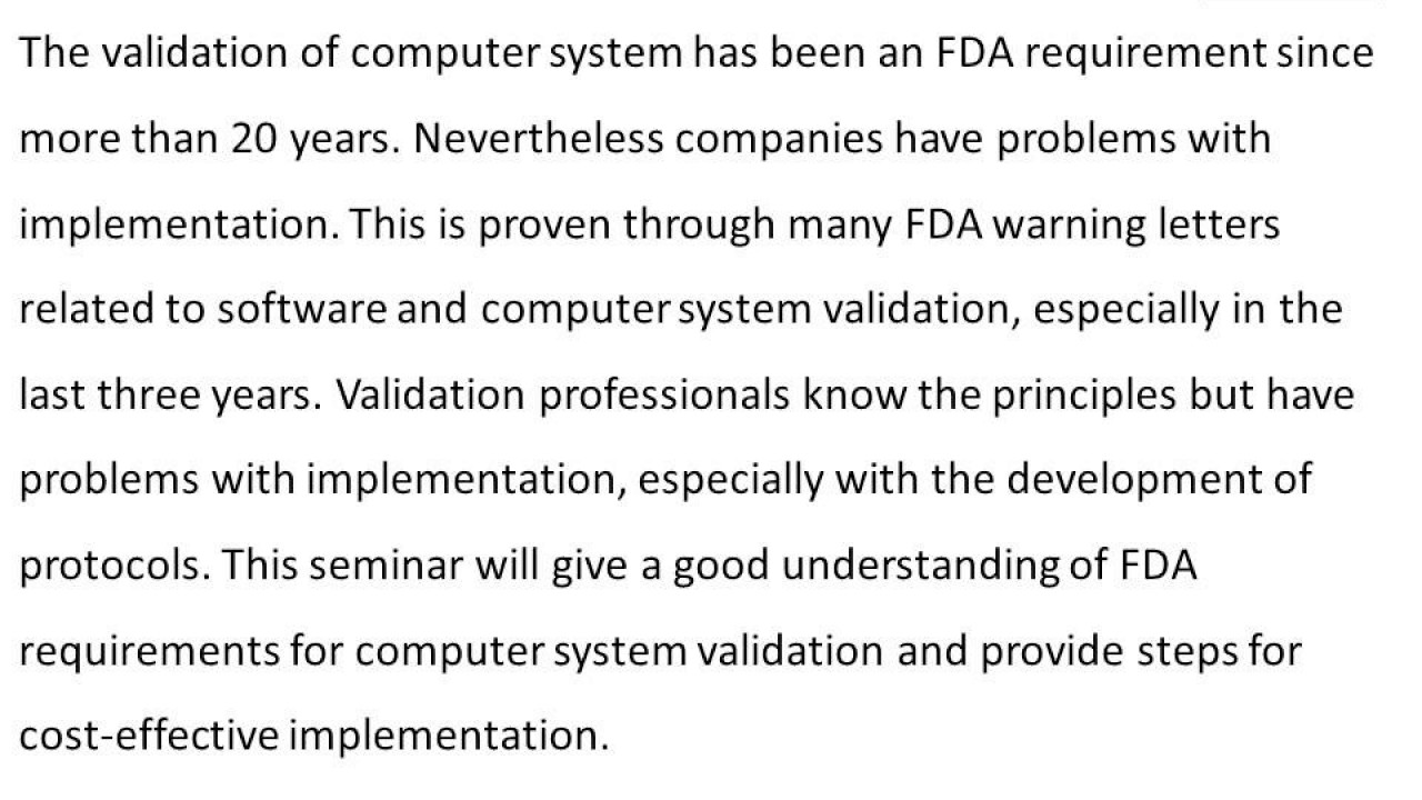 FDA Computer System Validation Steps