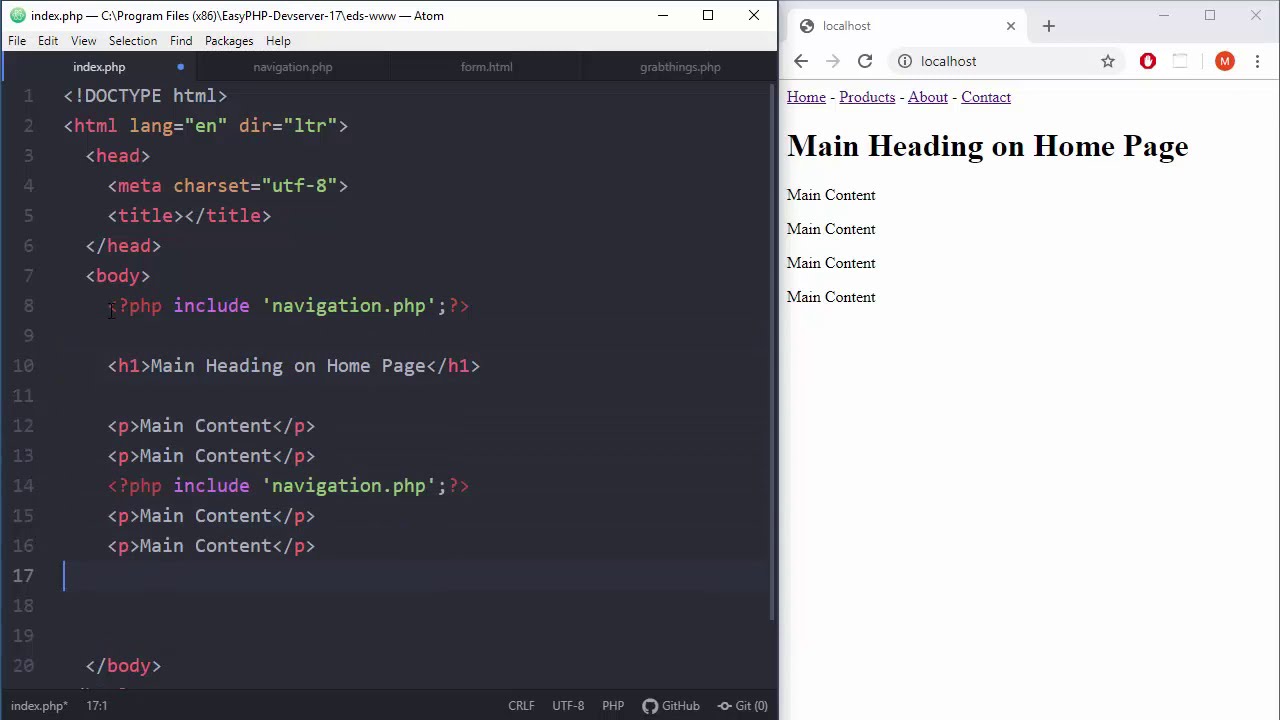 PHP Tutorial - 28 - Include and Require - Navigation and Footer