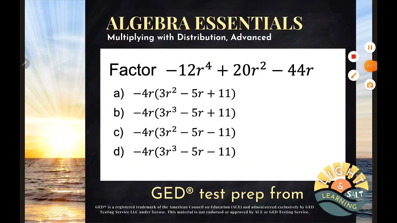 GED® Math: Factor GCF Cheat Method (1.8, Adv, # 26)