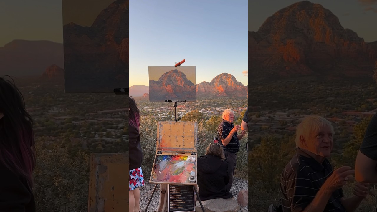 Plein Air Painting Golden Hour Mountains in Sedona #pleinair #art #painting