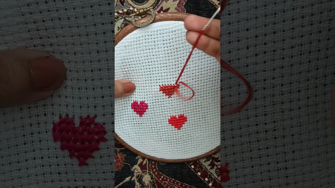 Heart ❤️ cross stitch thread work embroidery design 🧵#embroidery #heart #shorts #youtubeshorts