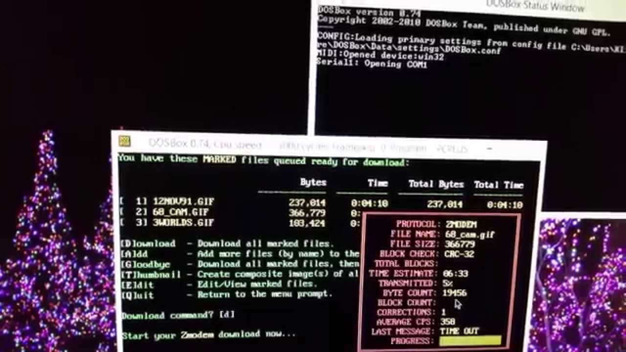 Using ProComm Plus in DosBox to make a 9600 baud BBS connection through Google voice
