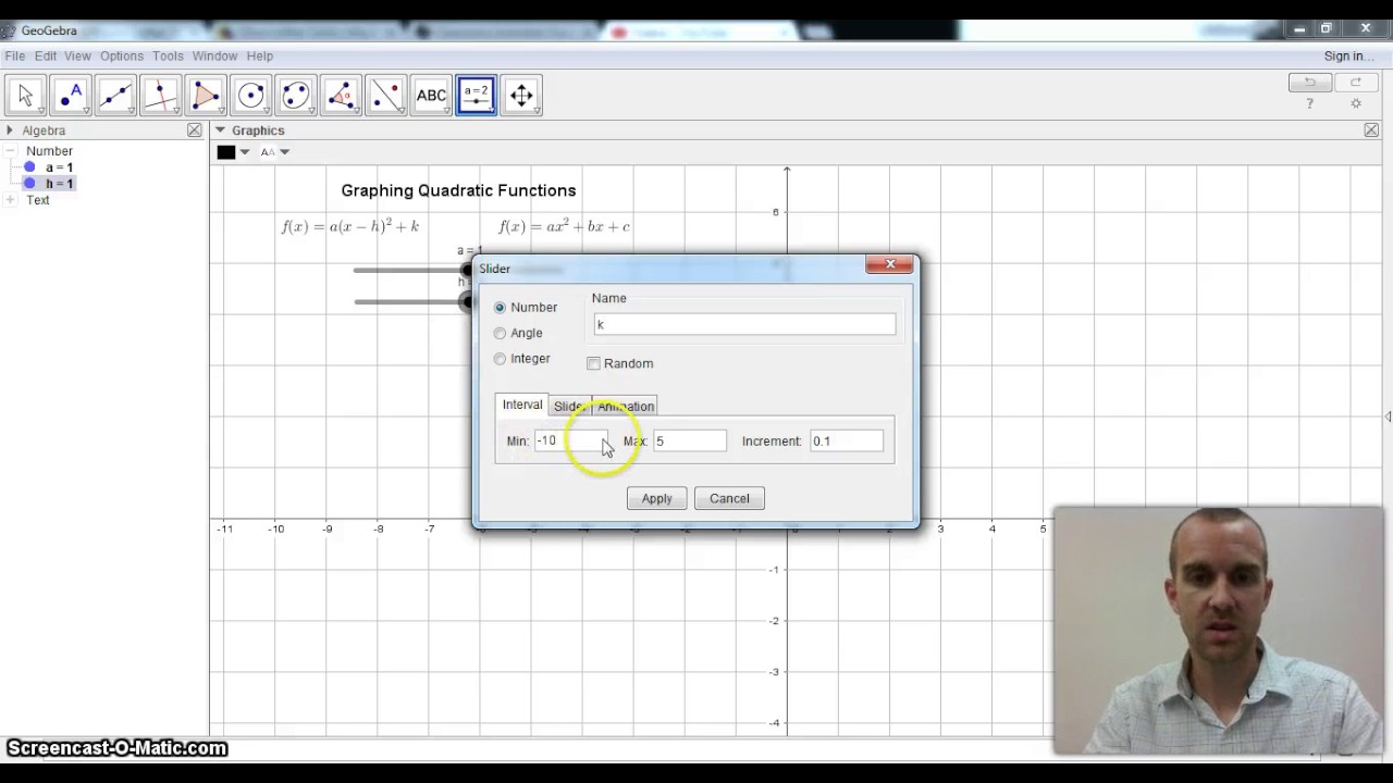 Geogebra Basics: Quadratic Function with Sliders
