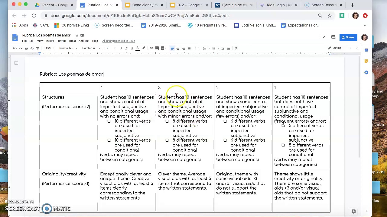 Poem Rubric