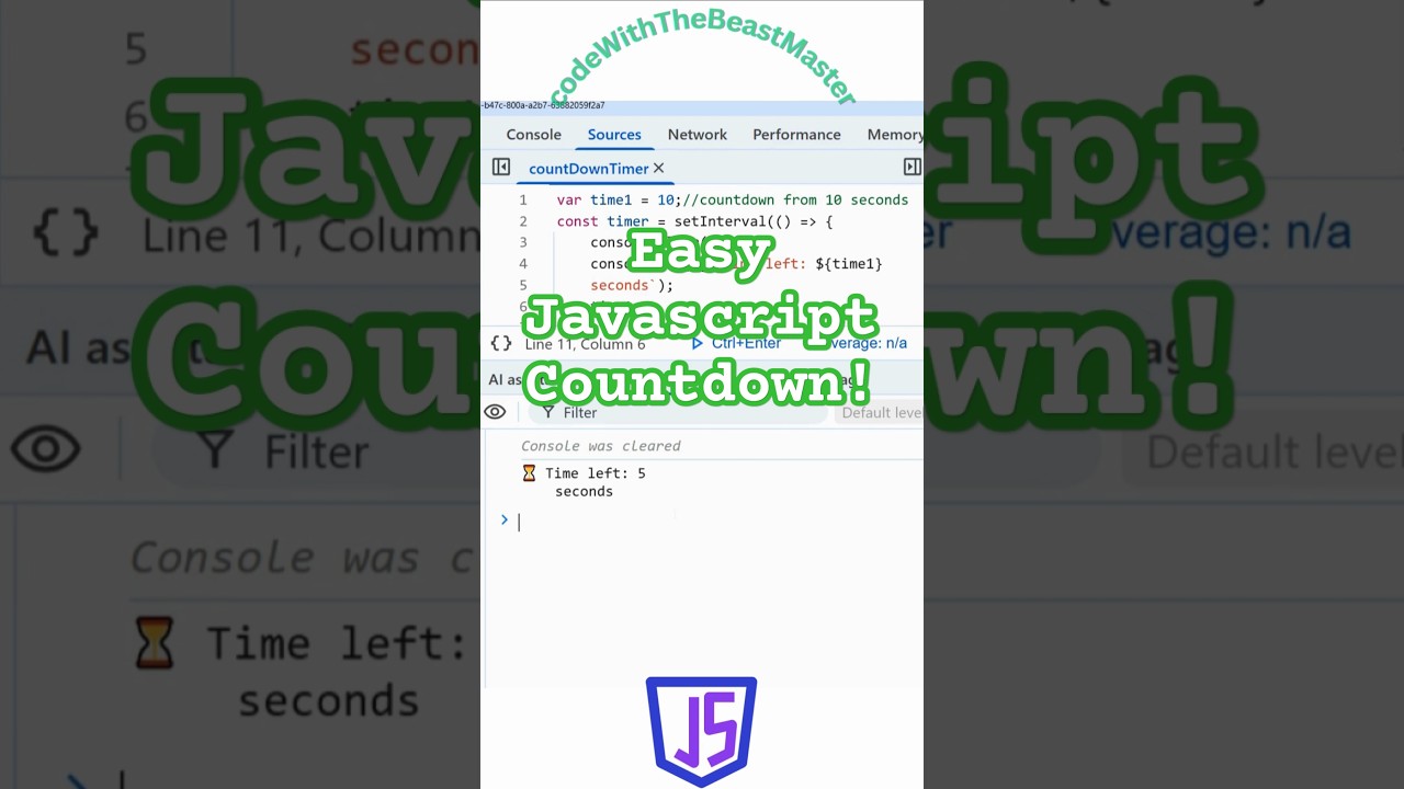 Simple JavaScript Countdown timer ⏰️  #learn #coding #basics #programming #codingIsFun #codingislife