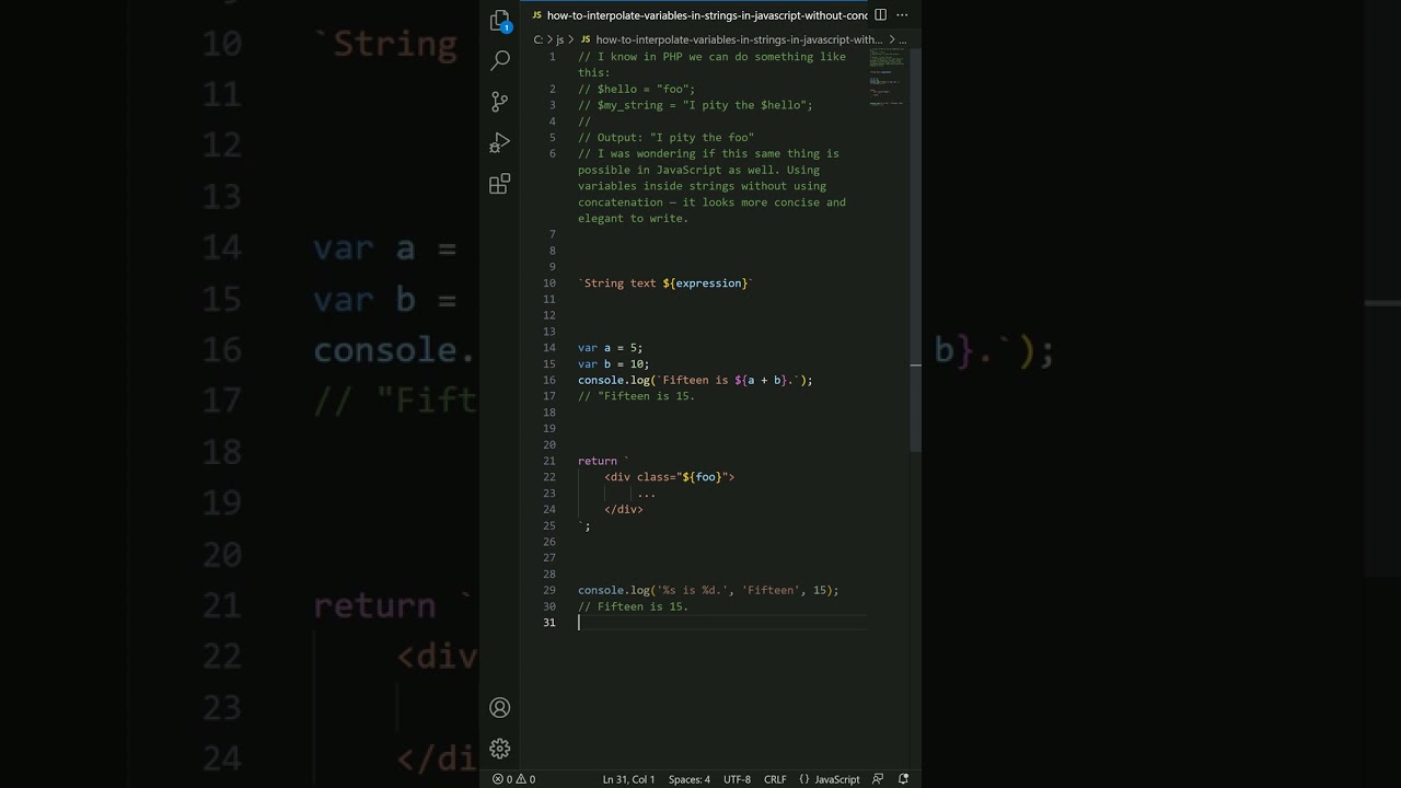 How to interpolate variables in strings in JavaScript, without concatenation?