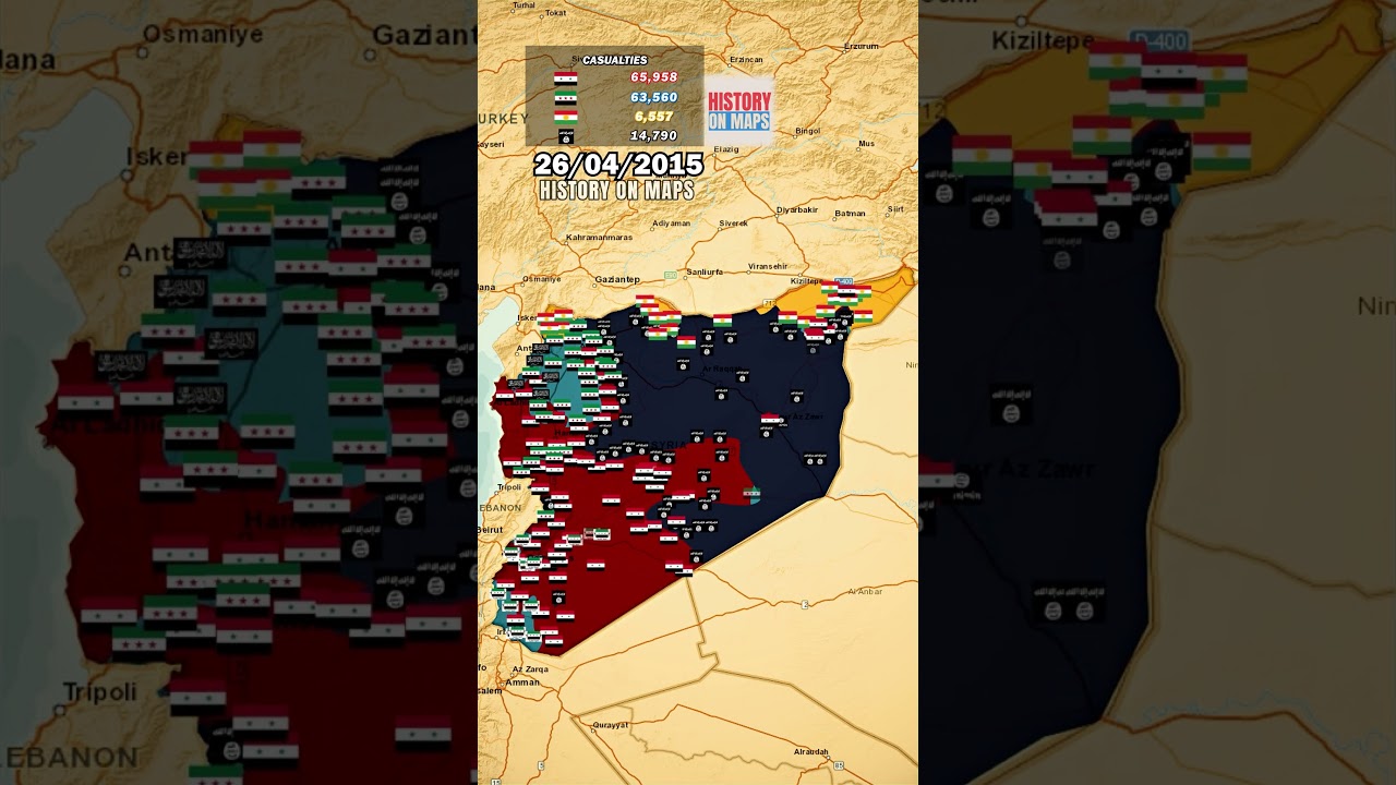 Syrian Civil War Every Day (2011-2024) in 1 minute using Map #history #syria #middleeast