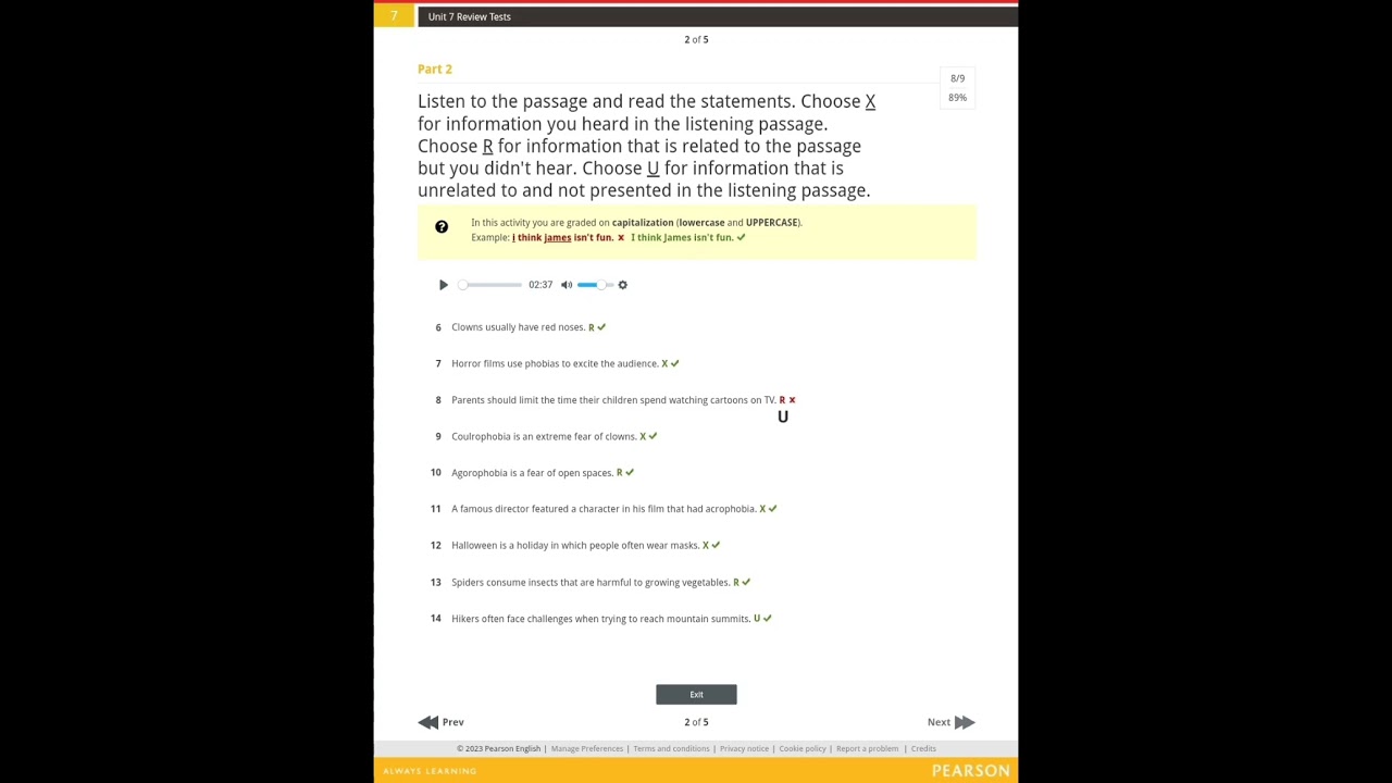Summit 2 – MyEnglishLab: Unit 7 General Test