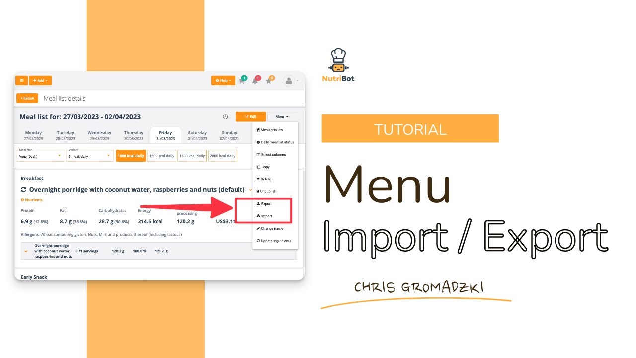NutriBot - Menu Export / Import Feature