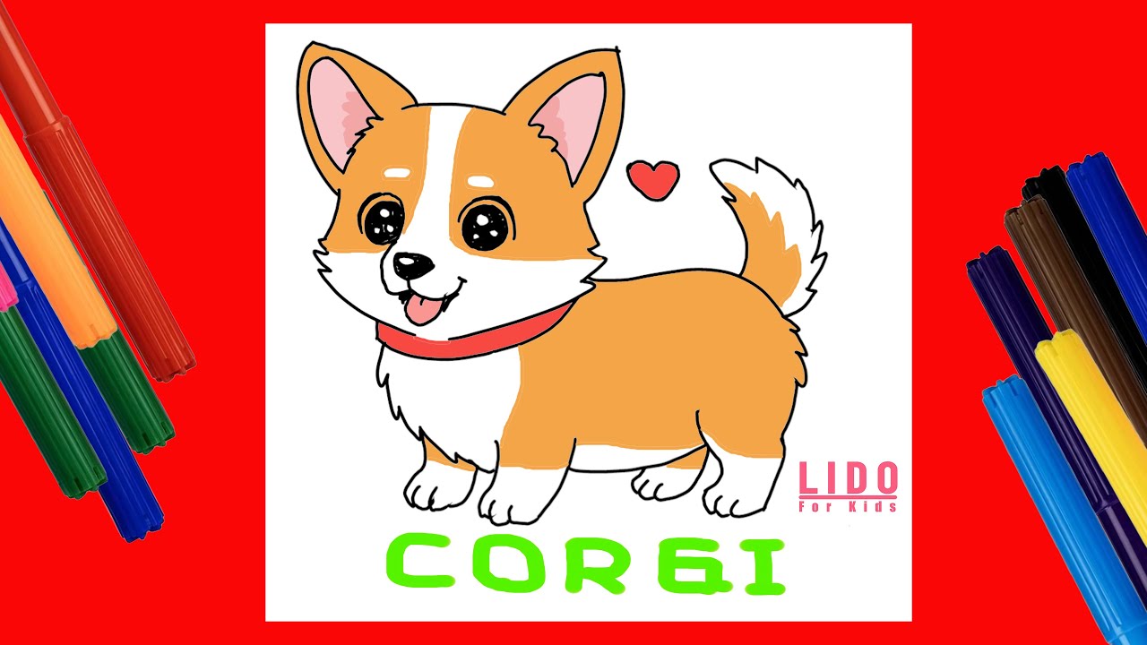 How to Draw a Cute Corgi Puppy  Easy Dog Drawing for Kids #lidoartworks