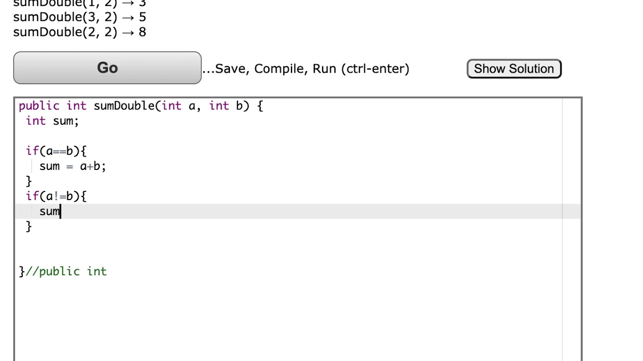 Java: CodingBat– Warmup-1– sumDouble