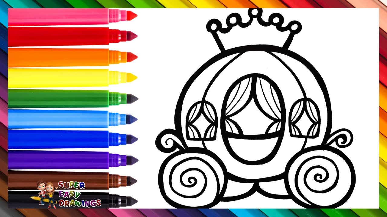 Draw and Color Cinderella's Pumpkin Carriage 👸🏼✨👠✨🎃🐭🐴👑 Drawings for Kids