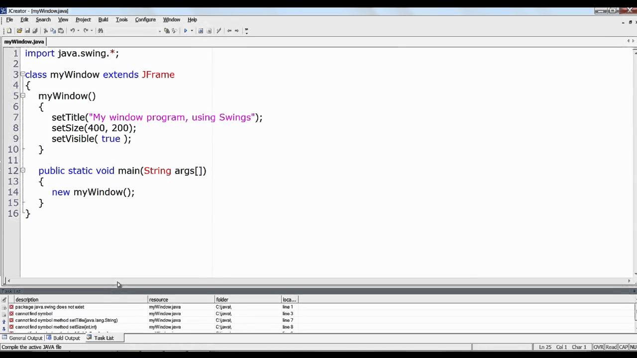 Creating Simple Window in Java: Using Swings