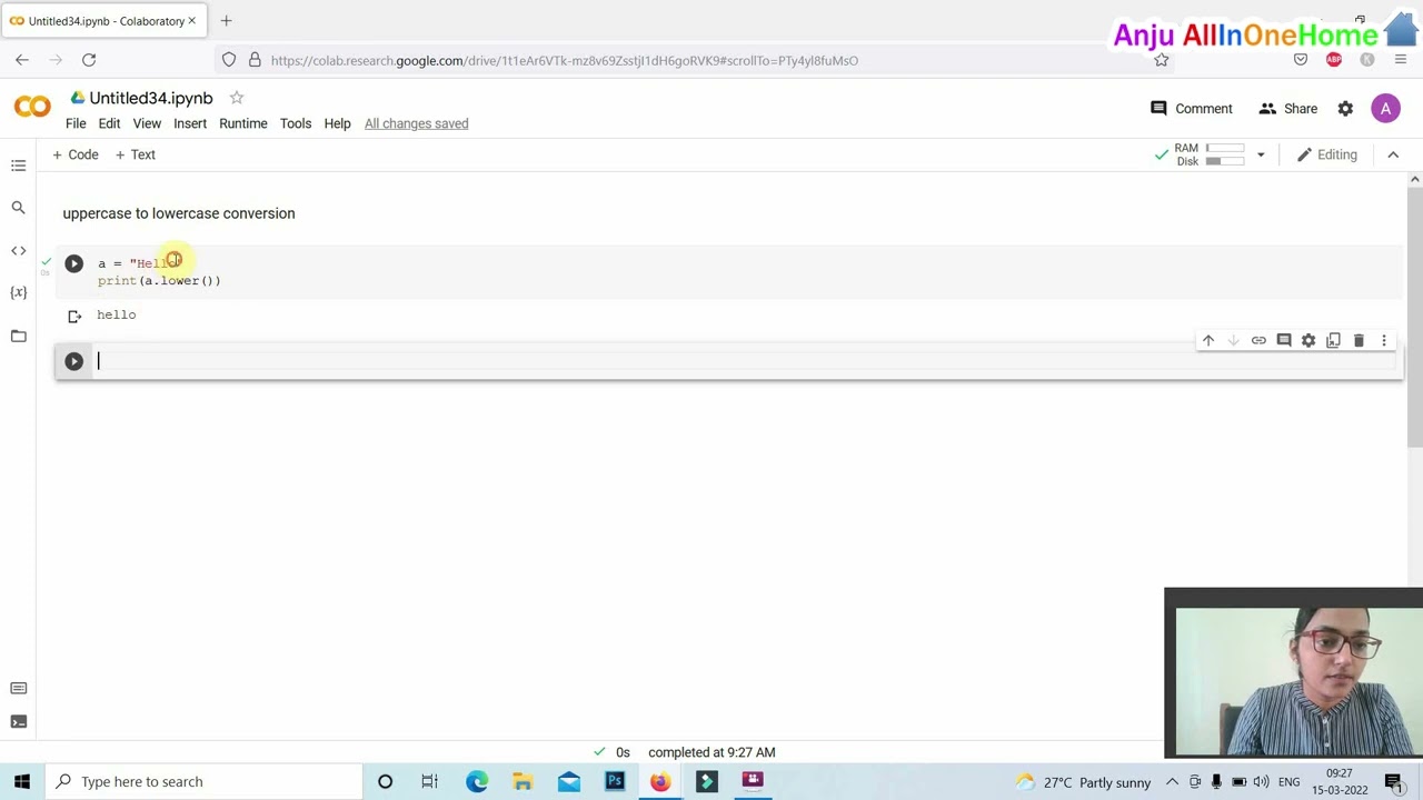 Python Program to Convert Uppercase to Lowercase, Python String lower() Method Tutorial,Google Colab