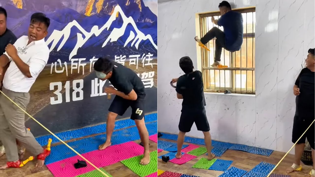 Screaming chicken blindfolded beating challenge mousetrap toe pressure board crisis version of s