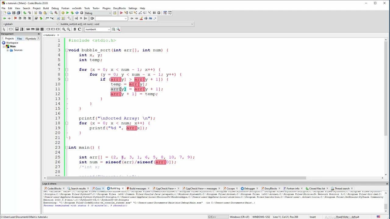 C Program - Bubble Sort Algorithm using Function in C