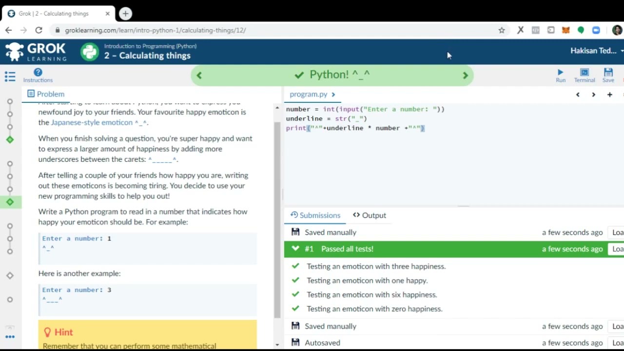 Grok Learning: Introduction to Programming Python Walkthrough (Python Learning)