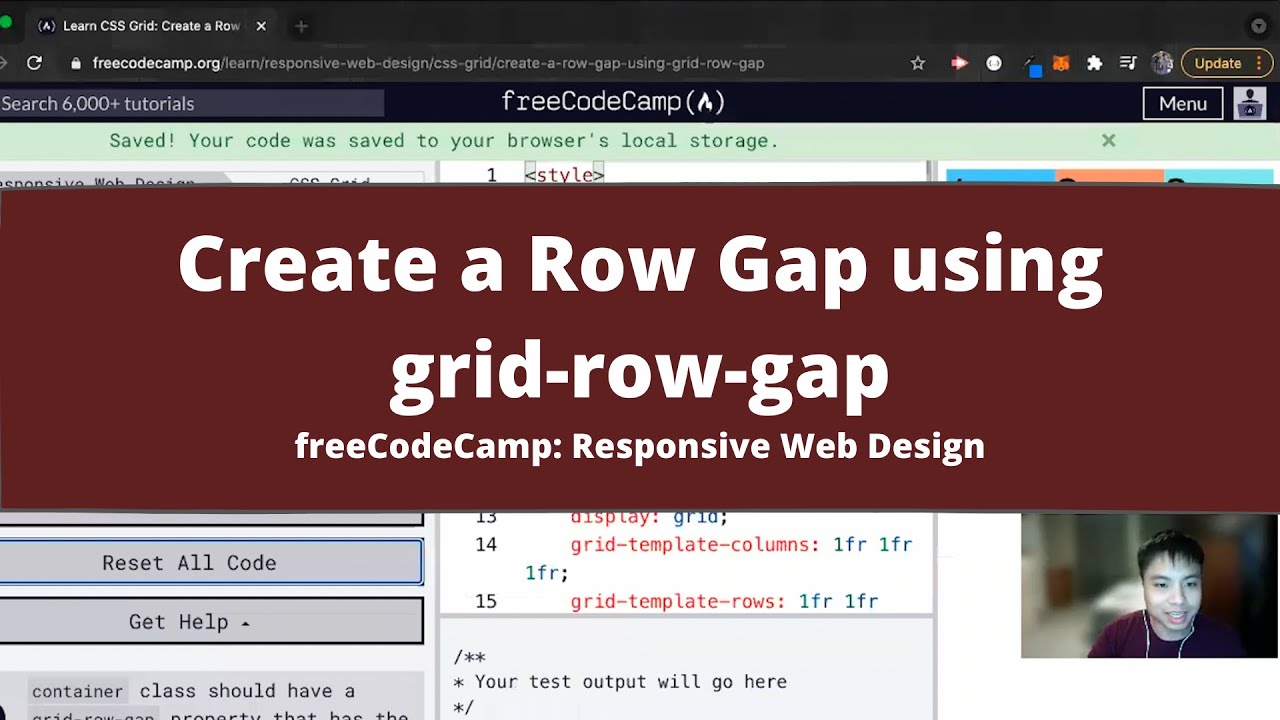 Create a Row Gap using grid row gap (CSS Grid) freeCodeCamp tutorial