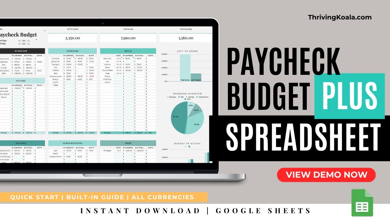 WEEKLY BUDGET PLANNER Google Sheets || Paycheck to Paycheck Budgeting