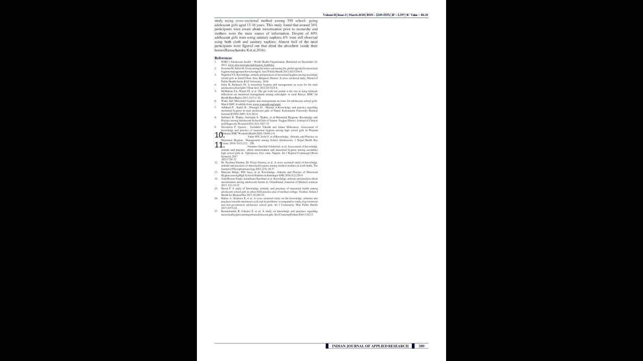 Hygiene Management during Menstruation among Adolescent School Going Girls