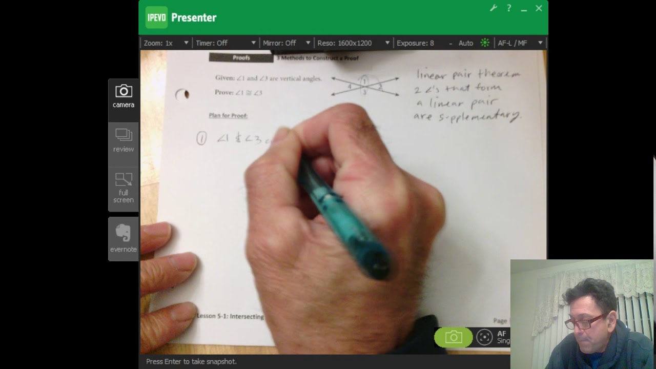 Planning For a Proof (Vertical Angles Theorem)