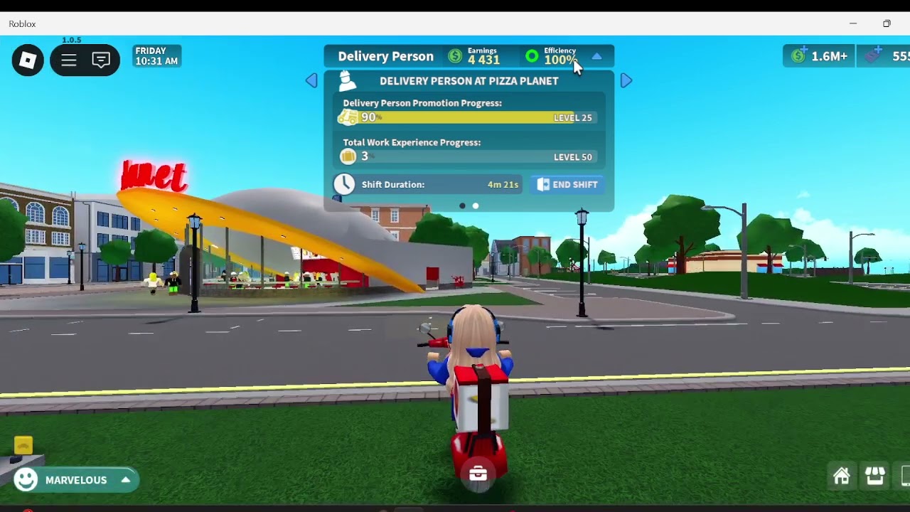 working for 10 mins at pizza delivery bloxburg roblox