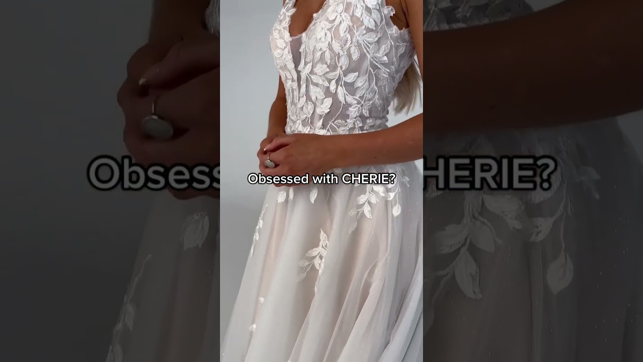 Here’s our Cherie gown! Blush pink wedding dress & botanical lace detail. Of course we are obsessed
