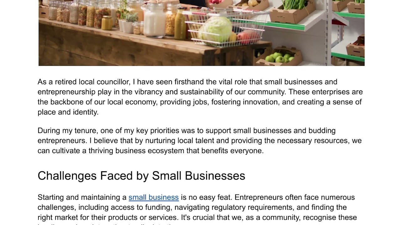 Supporting Small Businesses and Entrepreneurship in the Community | Daniel Martin Councillor