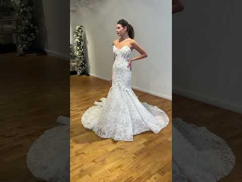 If you’re seeking a romantic,Alençon lace fit-and-flare wedding gown that truly makes you shine,