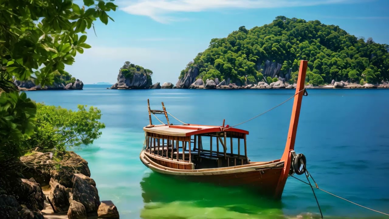 Traditional Thai longtail boat on the beach in Krabi, Thailand, Longtail boat