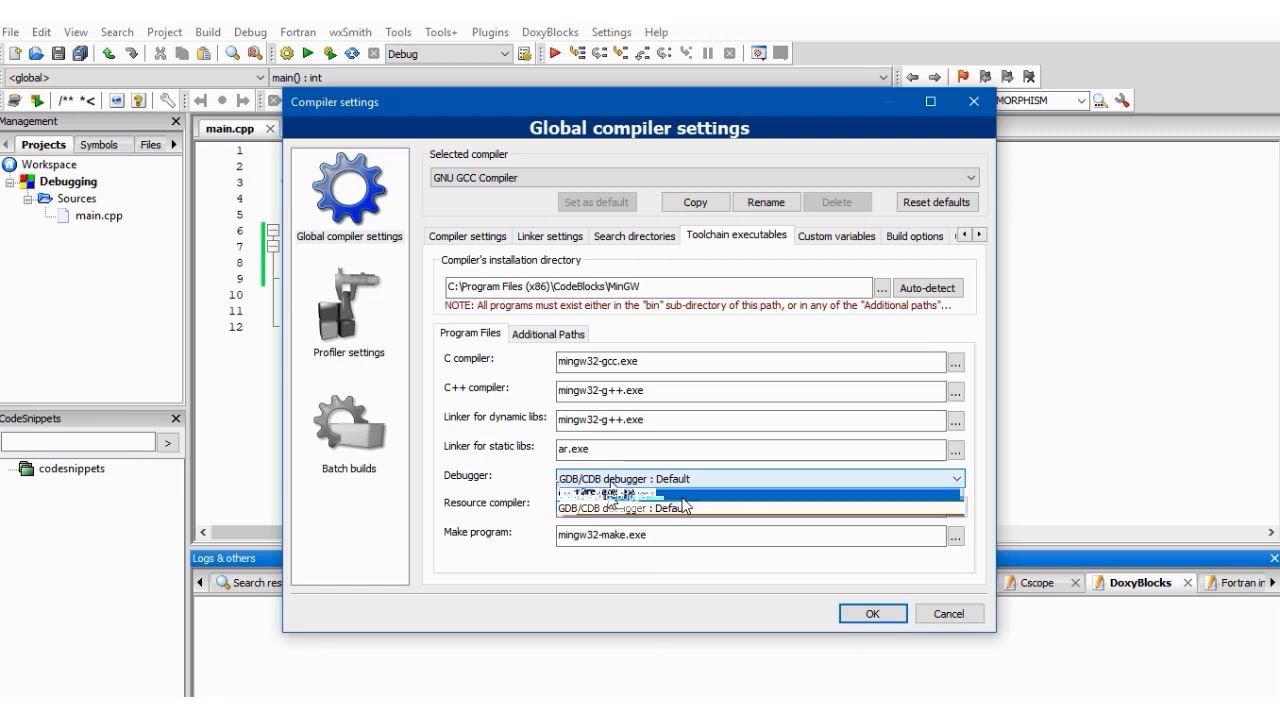 How to configure CodeBlocks for Debugging