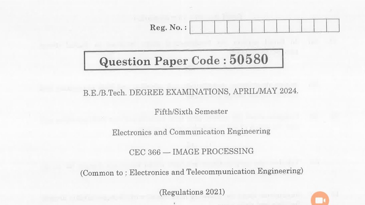 CEC366 | Image Processing | Apr May 2024 | Question Bank | #annauniversityexam