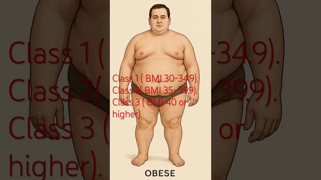 Obesity: BMI classification:            Class I ( BMI 30-34.9).  ClassII( BMI 35-39.9). ClassIII( 40